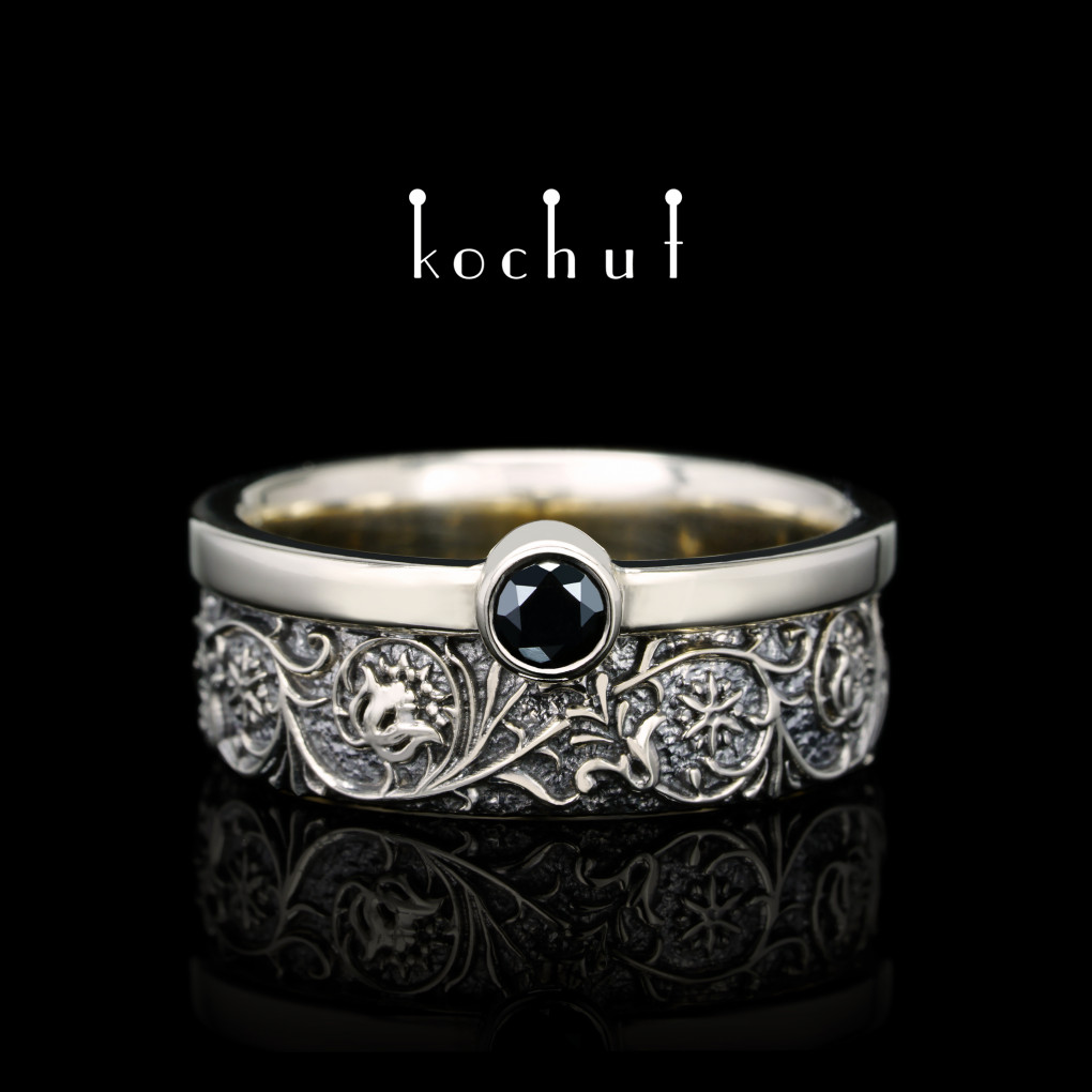 Wedding ring Harmony of nature | White gold, black rhodium, black diamond