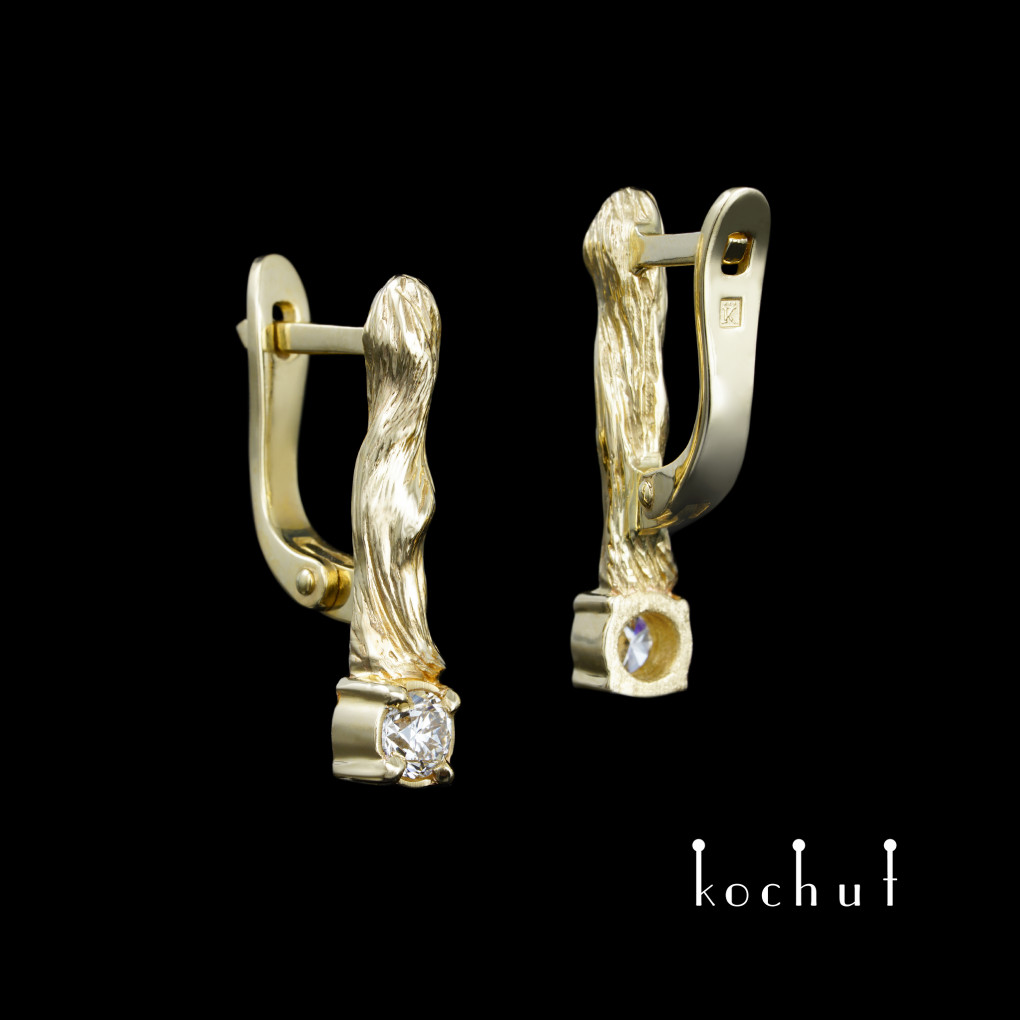 Earrings Little twigs | Yellow gold, diamonds