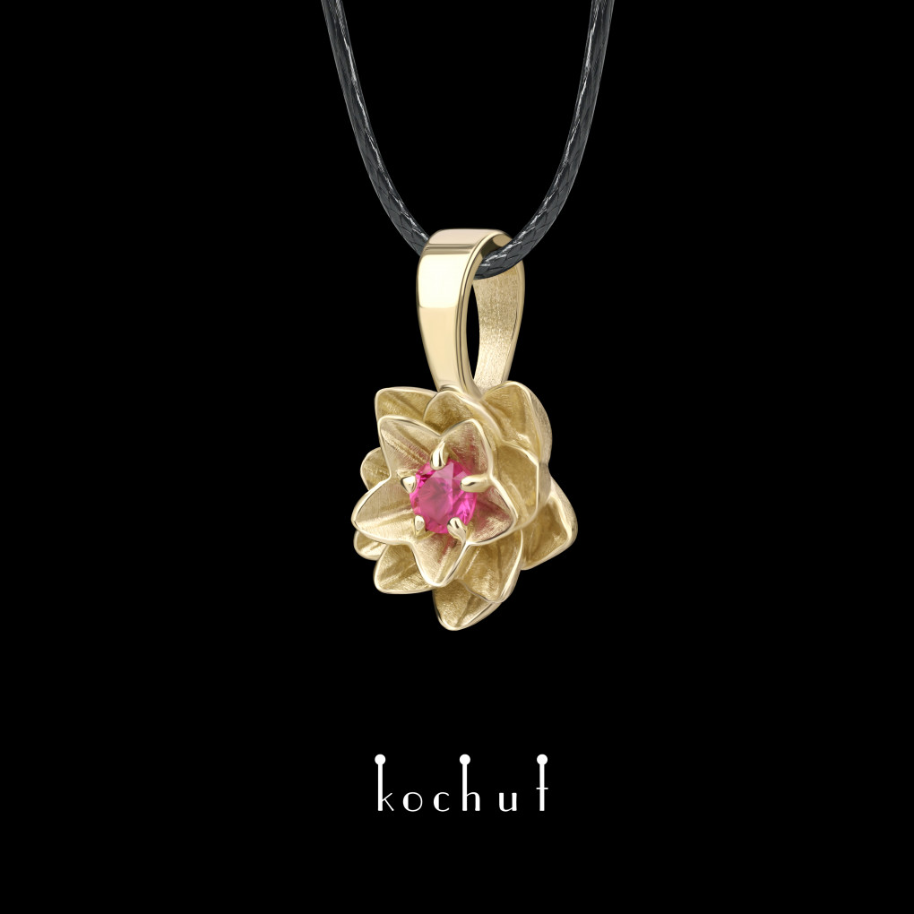 Pendant Heart Lotus | Yellow gold, ruby