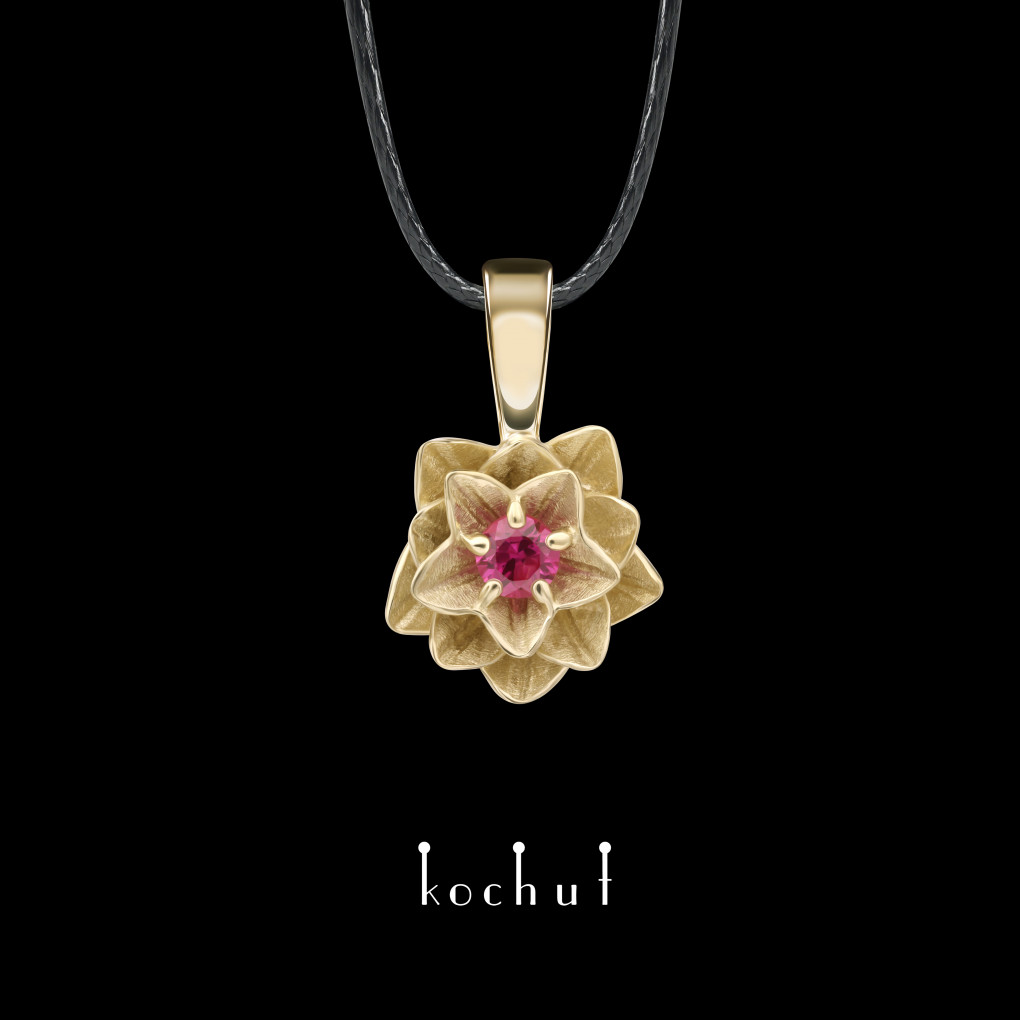 Pendant Heart Lotus | Yellow gold, ruby